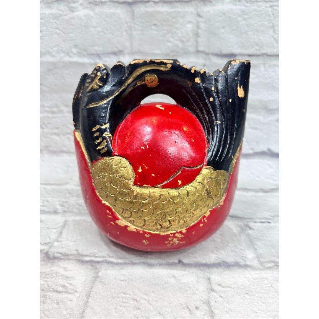 Large Antique Chinese Buddhist Temple Mu Yu Mokugyo / Fish shaped Block ...