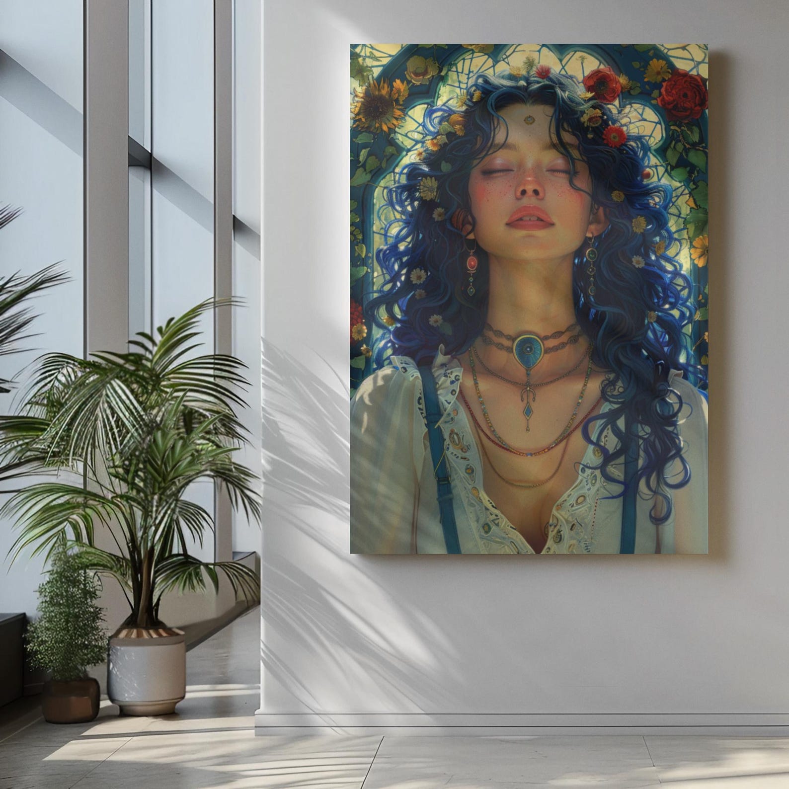 Ethereal Inanna Portrait Celestial Wall Art With Blue Goddess Aesthetic ...