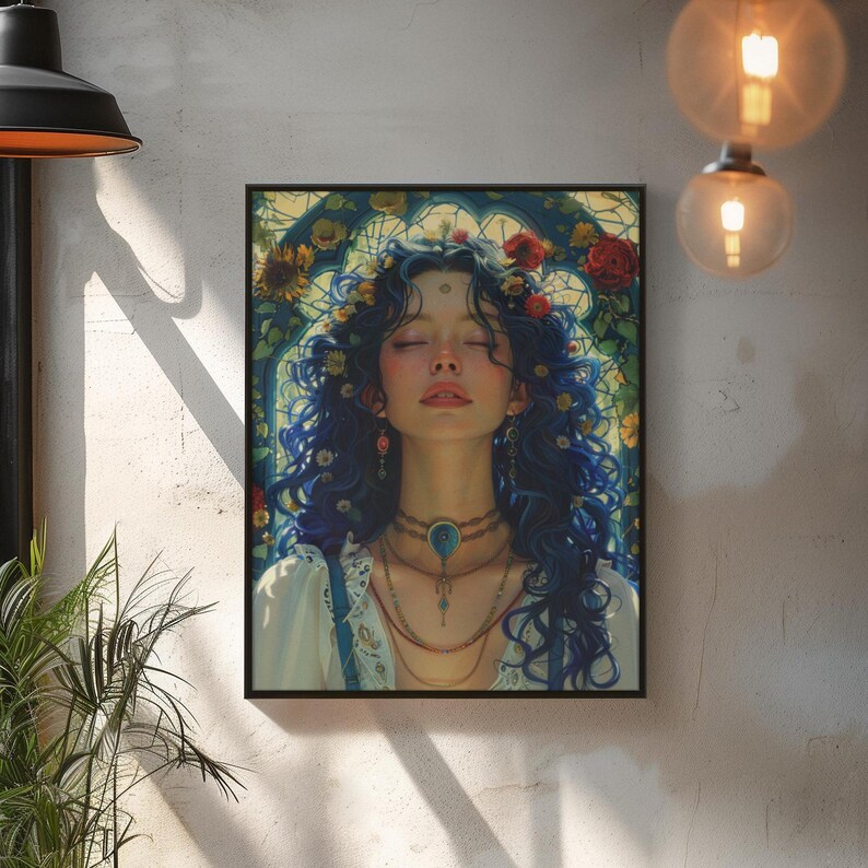 Ethereal Inanna Portrait Celestial Wall Art With Blue Goddess Aesthetic ...