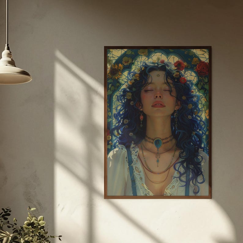 Ethereal Inanna Portrait Celestial Wall Art With Blue Goddess Aesthetic ...