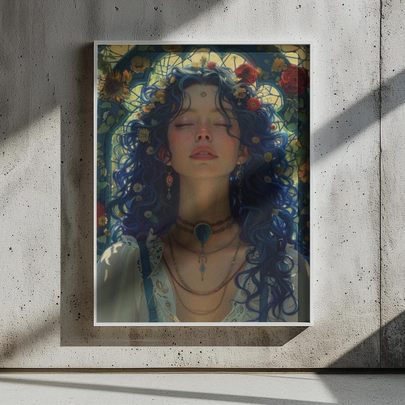 Ethereal Inanna Portrait Celestial Wall Art With Blue Goddess Aesthetic ...
