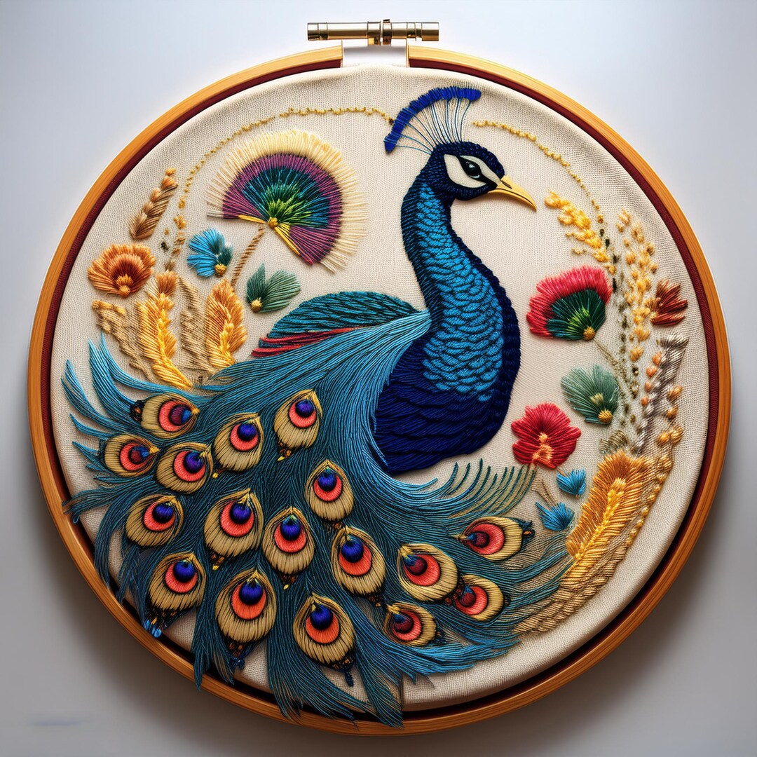 Peacock Embroidery Hoop, Hand Pattern Embroidery, Peacock Pattern, Hand ...