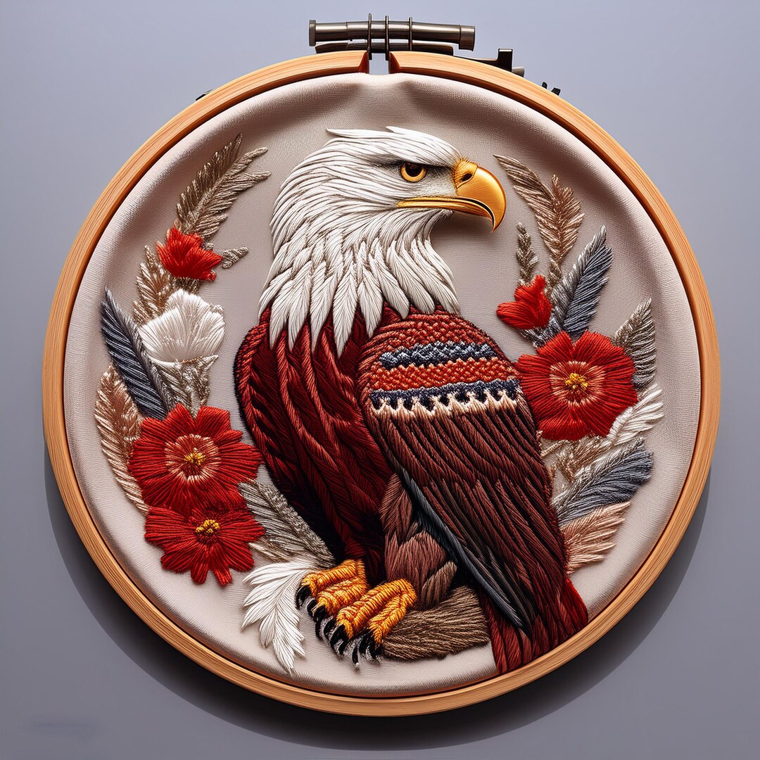 Majestic Eagle Embroidery Hoop, Hand Pattern Embroidery, Eagle Pattern ...