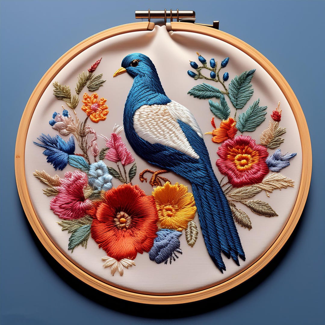 Bluebird and Wildflower Embroidery Hoop, Hand Pattern Embroidery ...