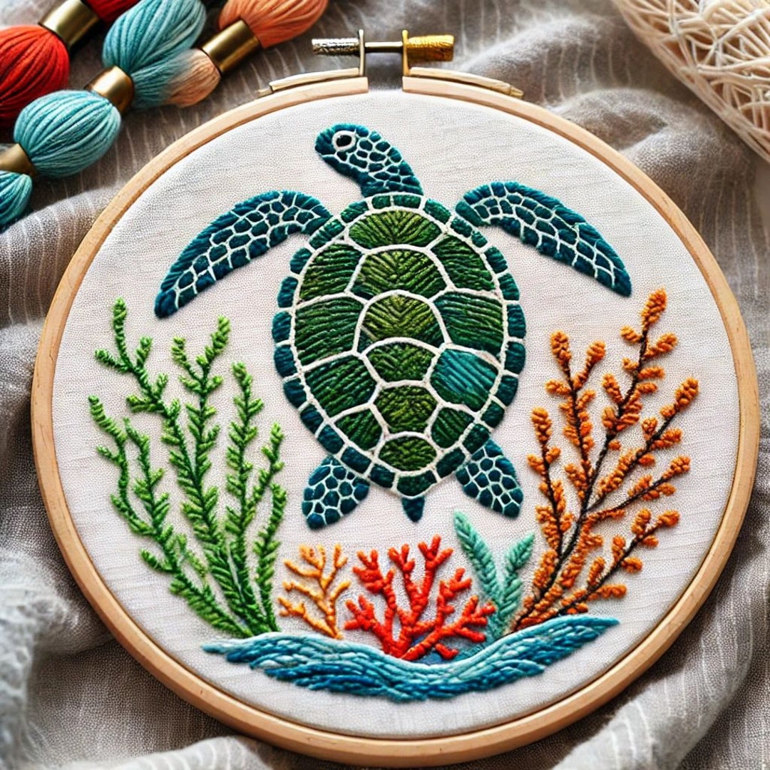 Turtle in Sea, Pattern Embroidery, Beautiful Words Pattern, Hand ...
