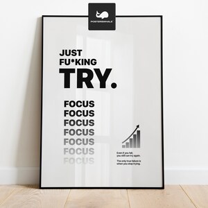 Minimalist Motivation Focus Print Set, Motivational Hard Work Office ...