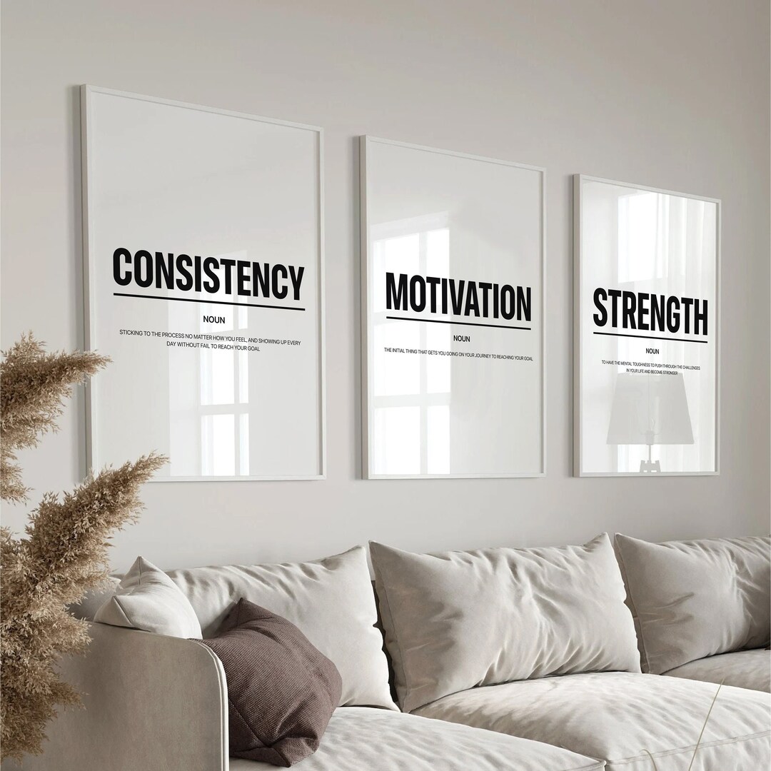 Motivational Definition Posters 3 Piece Wall Art Set for Home Gym Wall ...