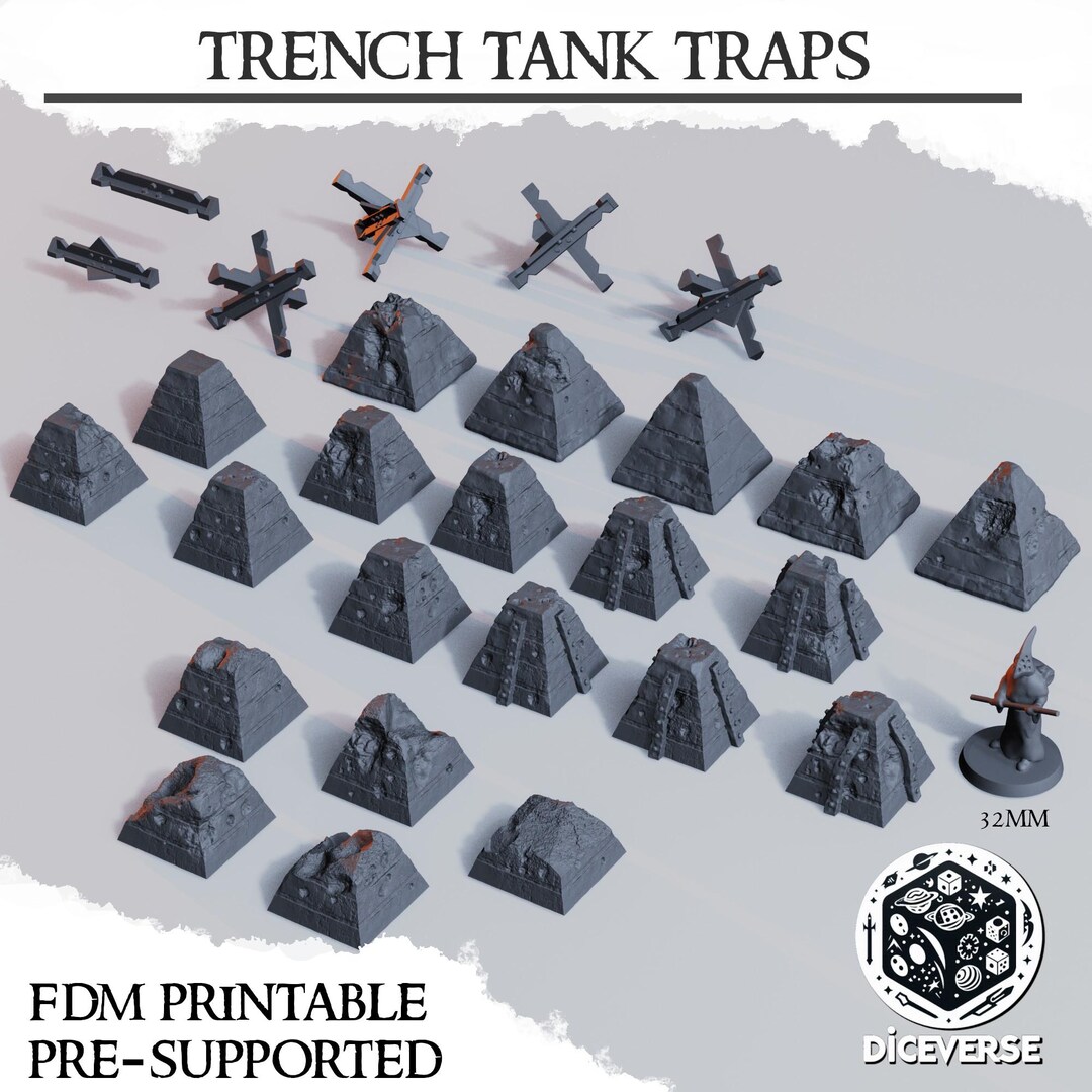 Trench Tank Traps Set Terrain - Wars Scenery - Tabletop and Wargaming ...
