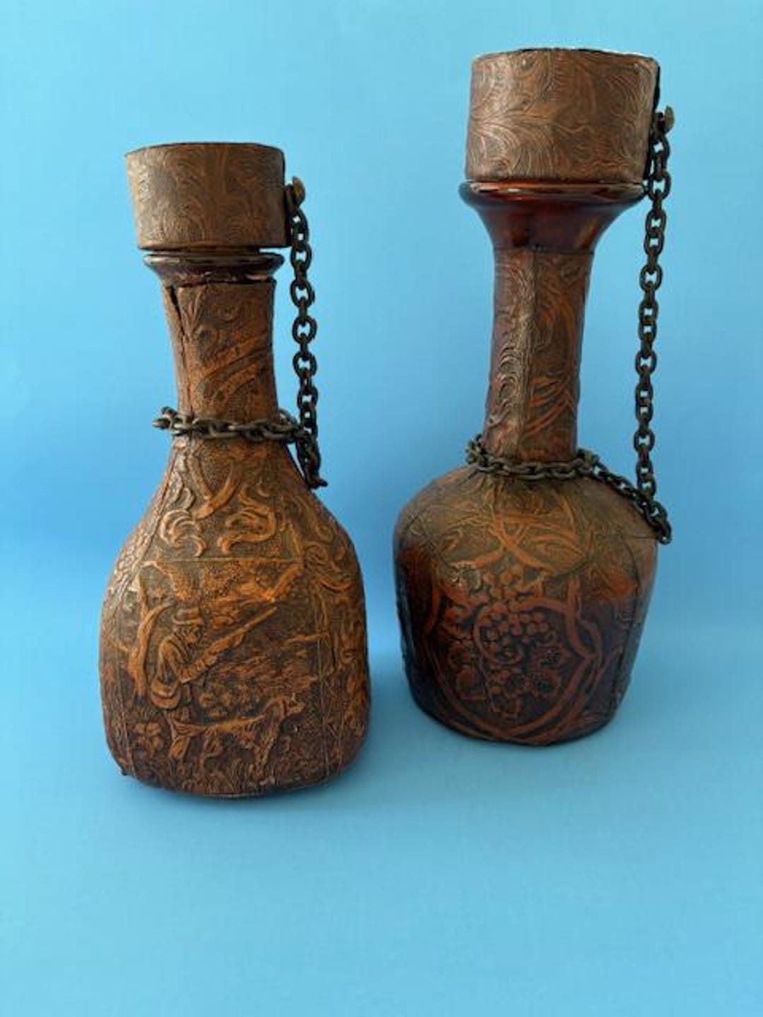 2 Leather Wrapped Bottles - Etsy