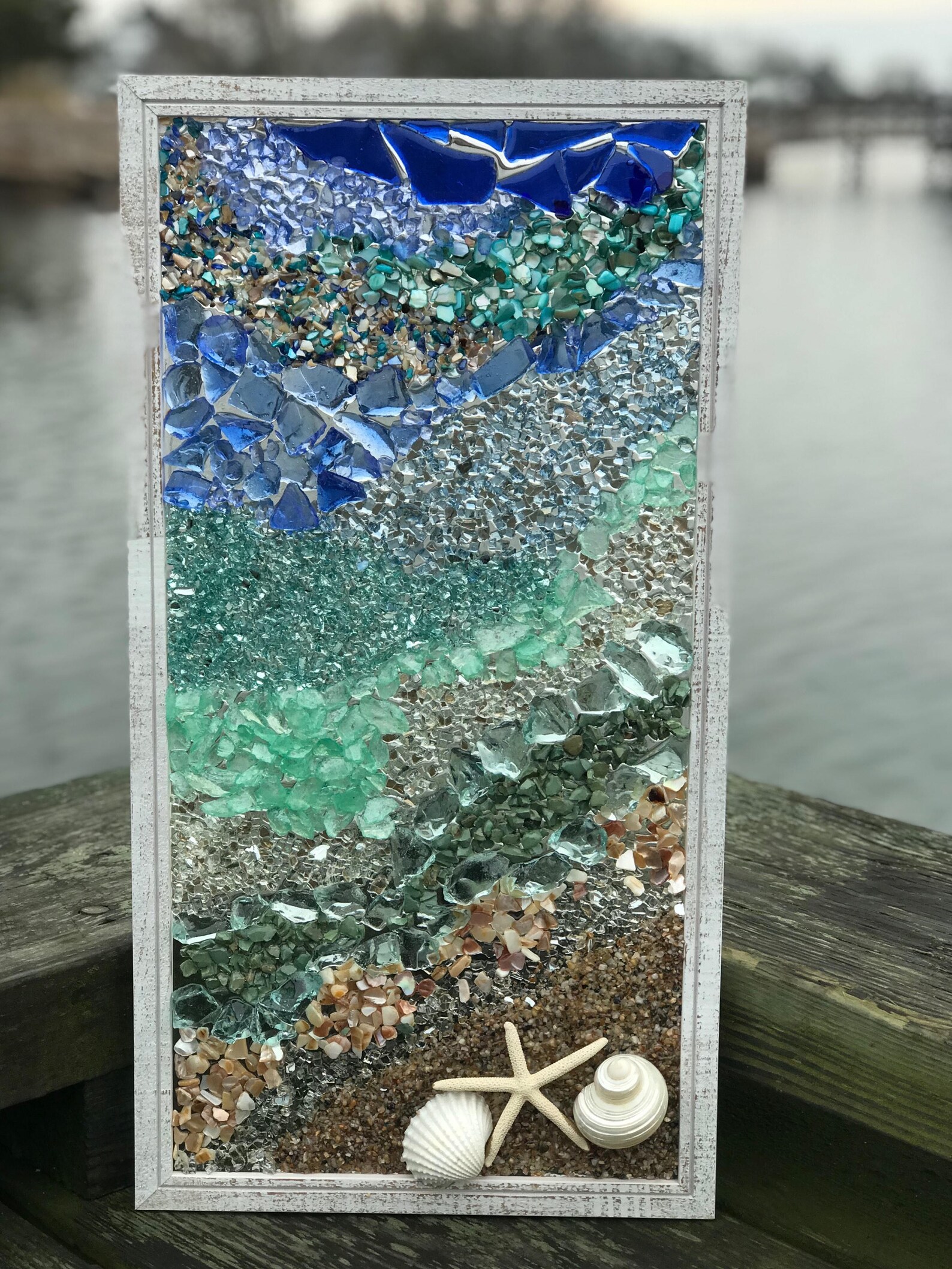 21x 11 Mosaic Coastal Window Mixed Media Sea Etsy