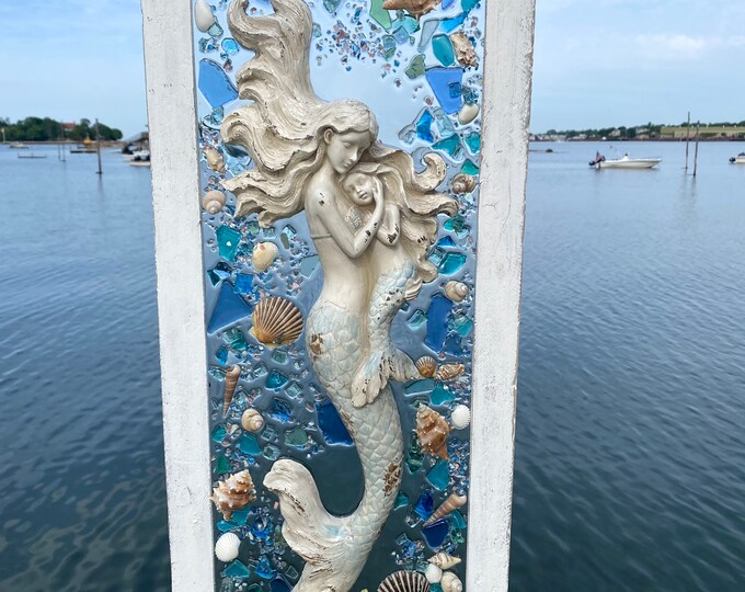 32x12 Mermaid and Baby in a Large Sea Glass Frame. - Etsy