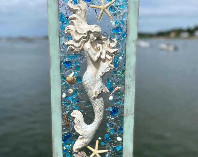 32x12 Mermaid and Baby in a Large Sea Glass Frame//3d Sea Art - Etsy