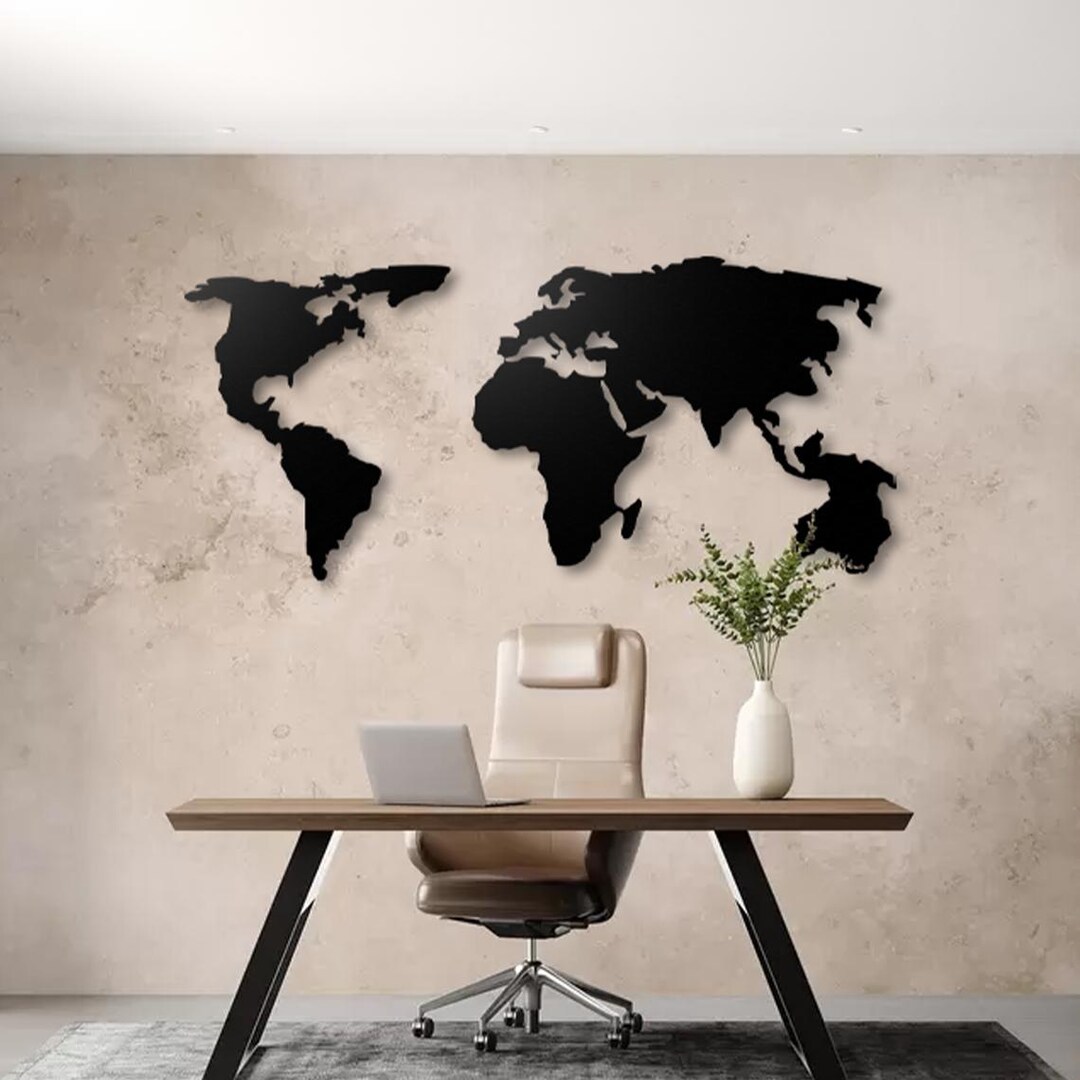 Large Metal World Map Wall Art Modern Home Decor Unique Wall Decoration ...