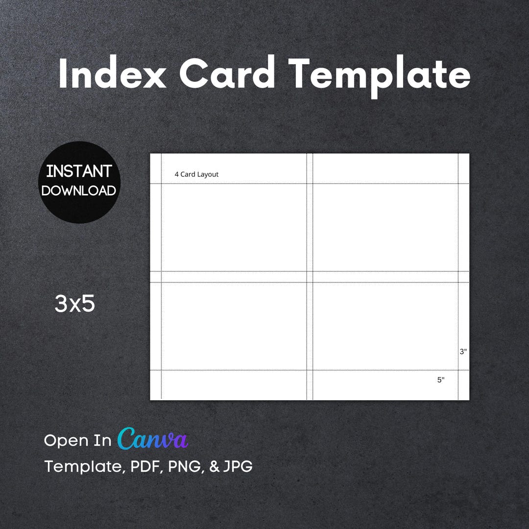 TEMPLATE, Index Card, Size 3x5, Flashcards, Note Cards for Study ...