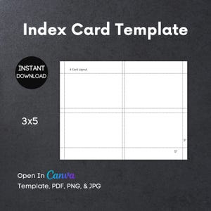 TEMPLATE, Index Card, Size 3x5, Flashcards, Note Cards for Study ...