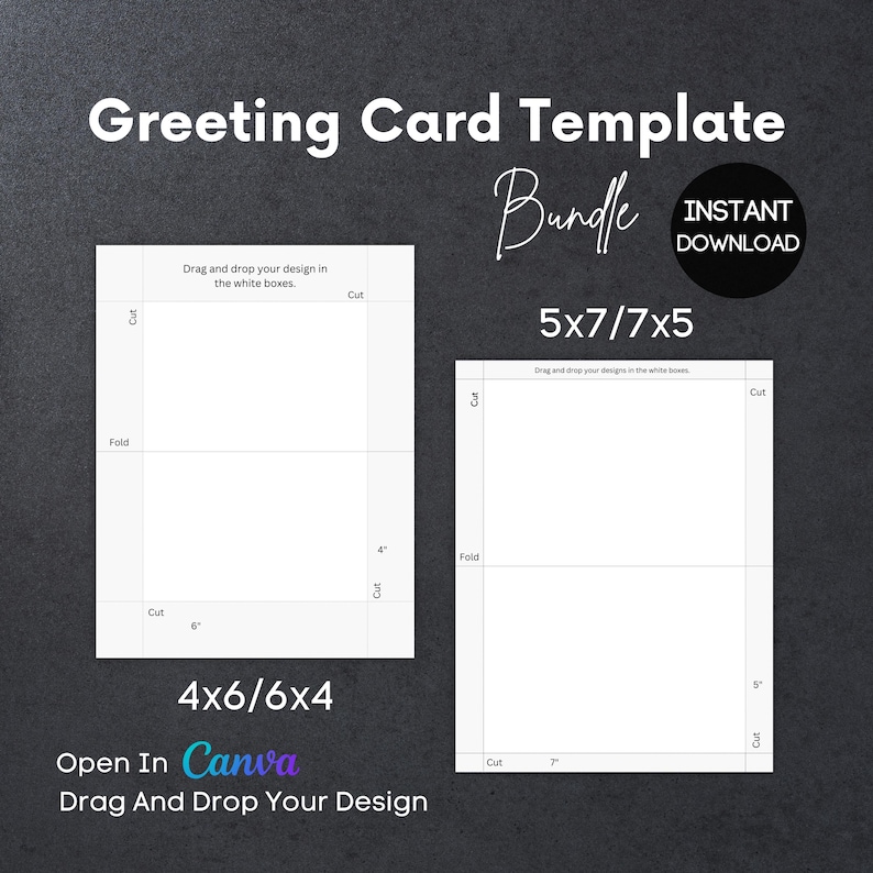 TEMPLATE, Greeting Card, Bundle, Sizes 6x4 and 5x7, Editable in Canva ...