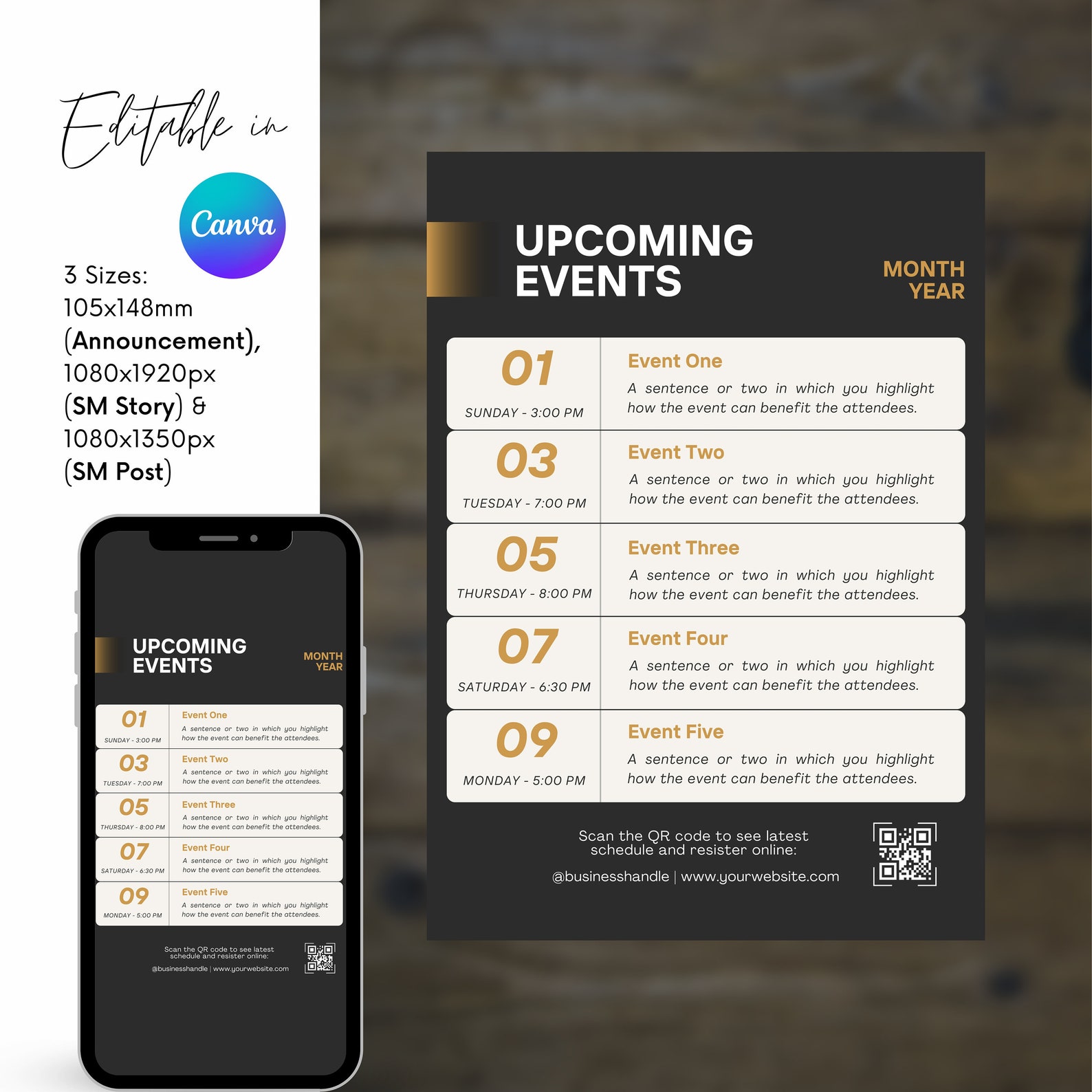TEMPLATE, Upcoming Events, Flyer Sign, Social Media/ Instagram Story ...