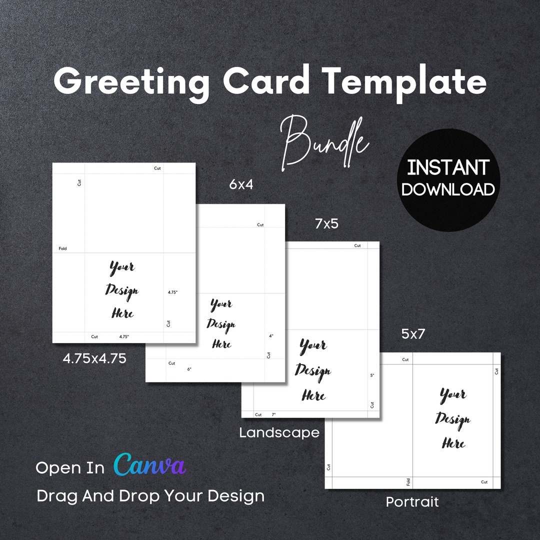 Greeting Card TEMPLATE Bundle, Sizes 4.75x4.75, 6x4, 7x5 & 5x7 ...