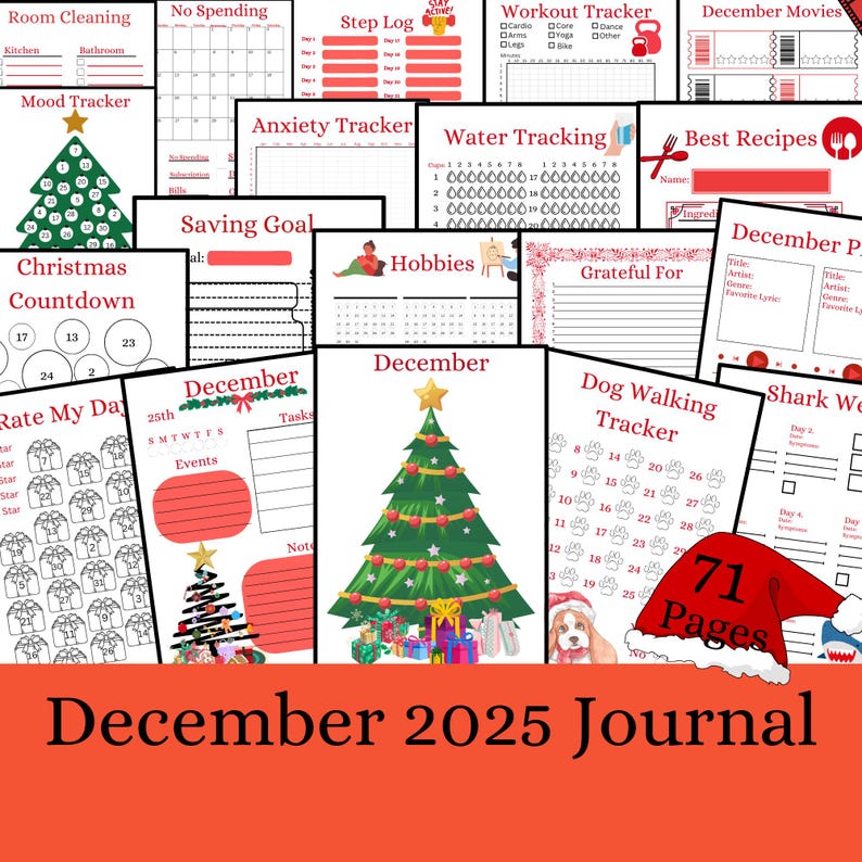 December 2025 Bullet Journal |printable Pdf|mood Trackers|cleaning ...