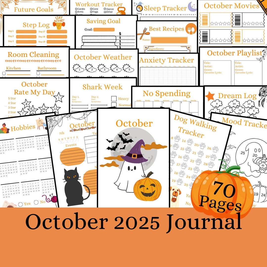 October 2025 Bullet Journal |printable Pdf|mood Trackers|cleaning ...