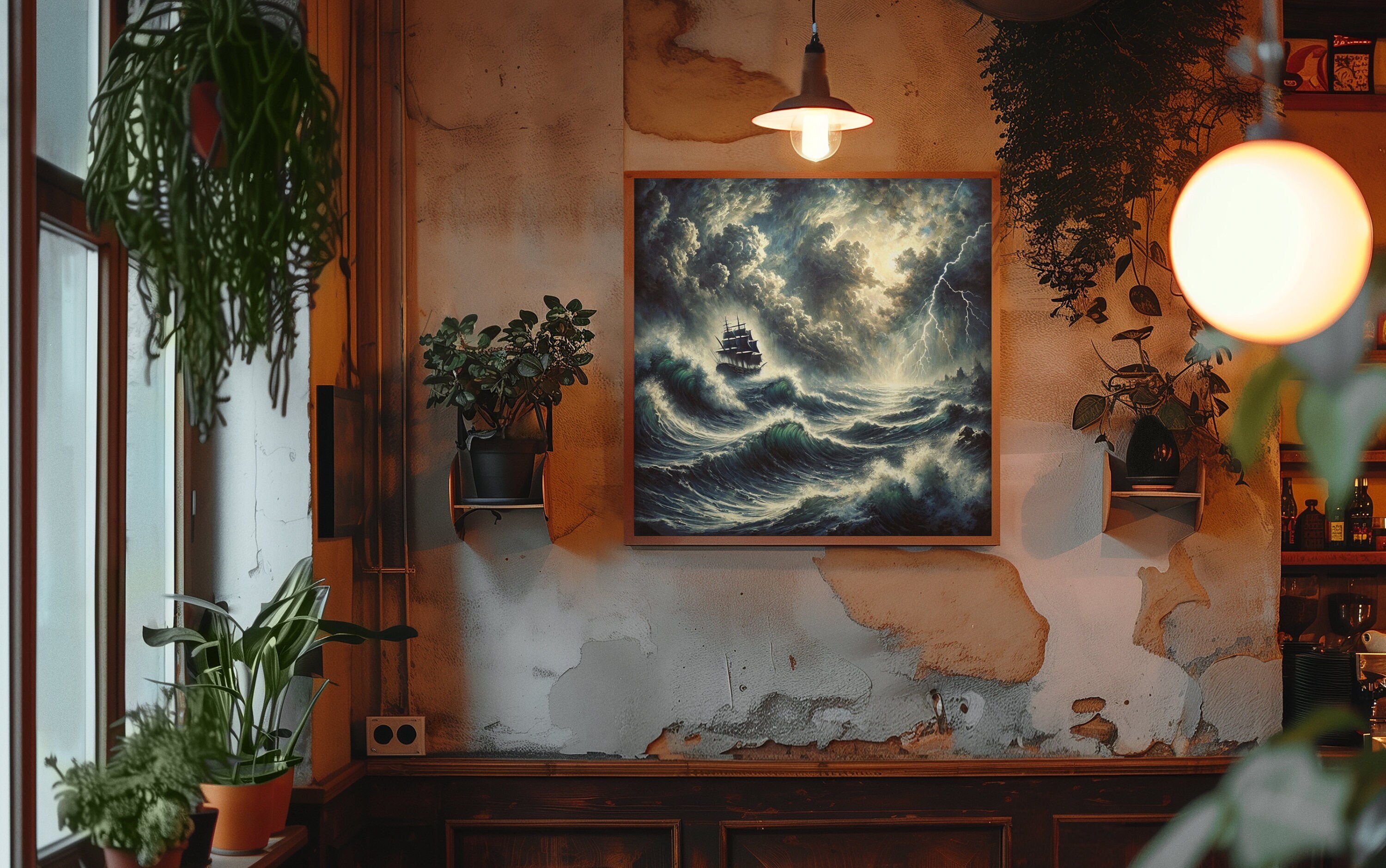 Dramatic Ocean Storm Digital Art Print Ship Battling the Elements - Etsy