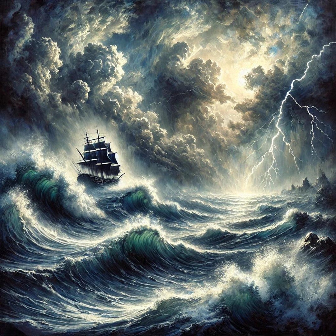Dramatic Ocean Storm Digital Art Print Ship Battling the Elements - Etsy
