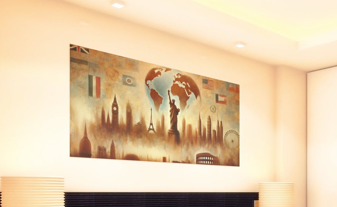 Global Landmarks Digital Art Print Vibrant Abstract Skyline Wall Decor ...