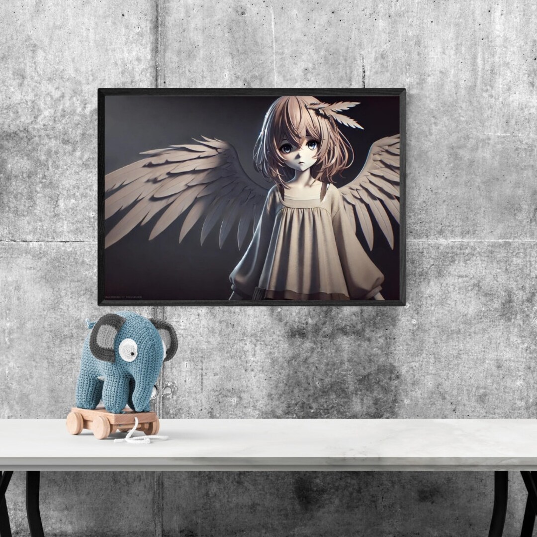 Melancholic Angel Anime Art Print Ai-generated Sad and Lonely Winged ...