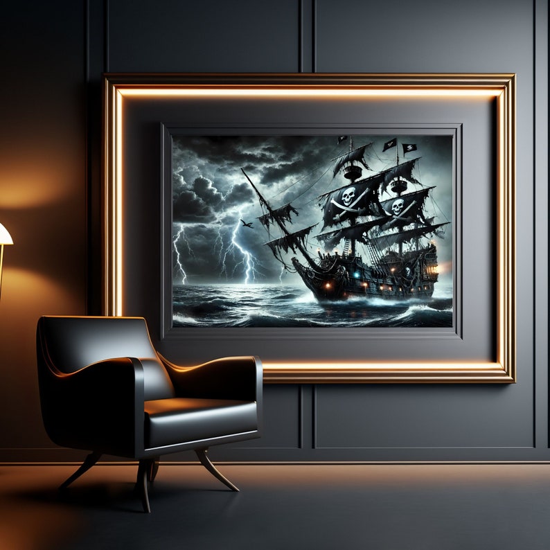 Dark Pirate Ship in a Storm Dramatic Nautical Wall Art Digital Download ...