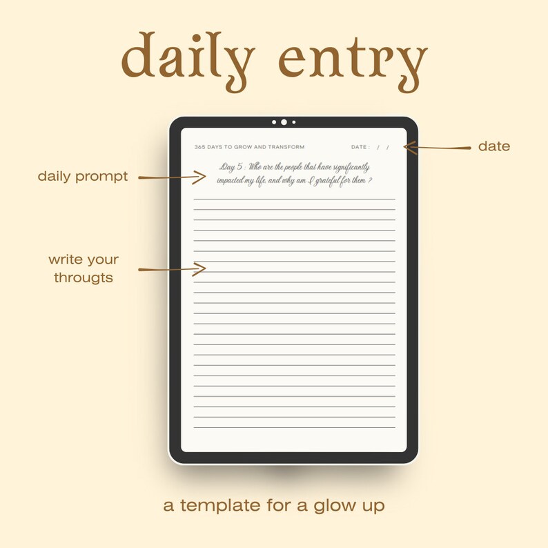 Yearly Digital Journal, 365 Prompts for 365 Days, Daily Reflections ...