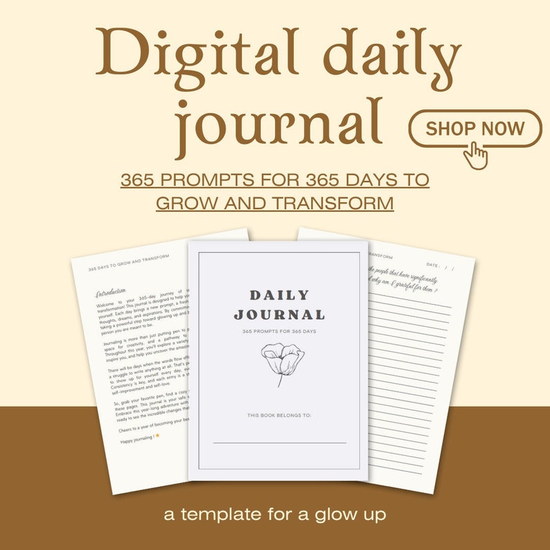 Yearly Digital Journal, 365 Prompts for 365 Days, Daily Reflections ...