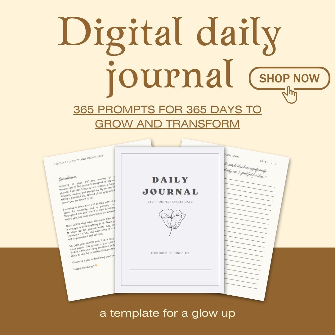 Yearly Digital Journal, 365 Prompts for 365 Days, Daily Reflections ...