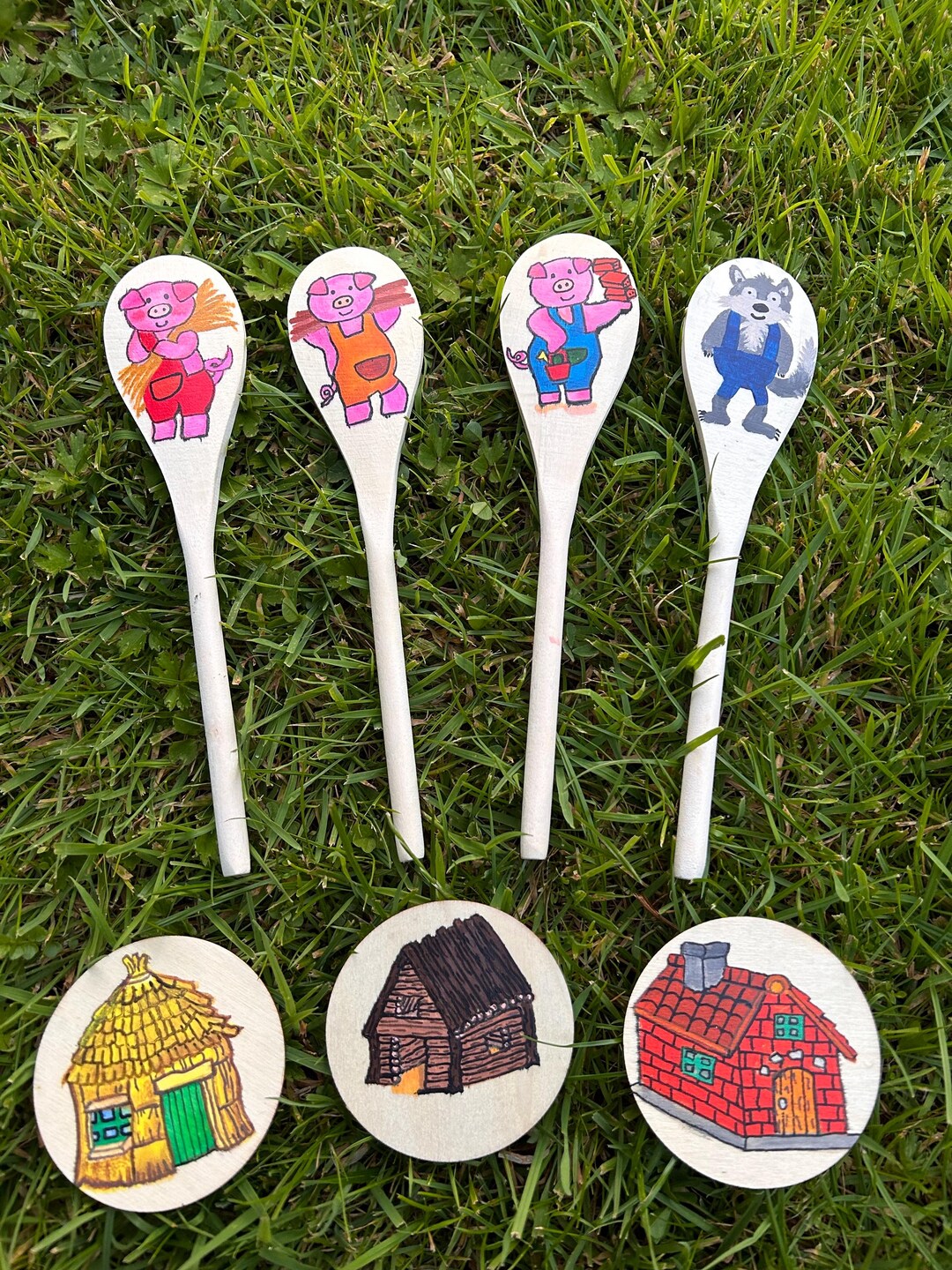 The Three Little Pigs Story Spoons and Houses - Etsy