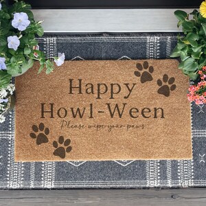 Funny Halloween Dog Paw Print Coir Doormat, Pet Welcome Mat, Howl-ween ...