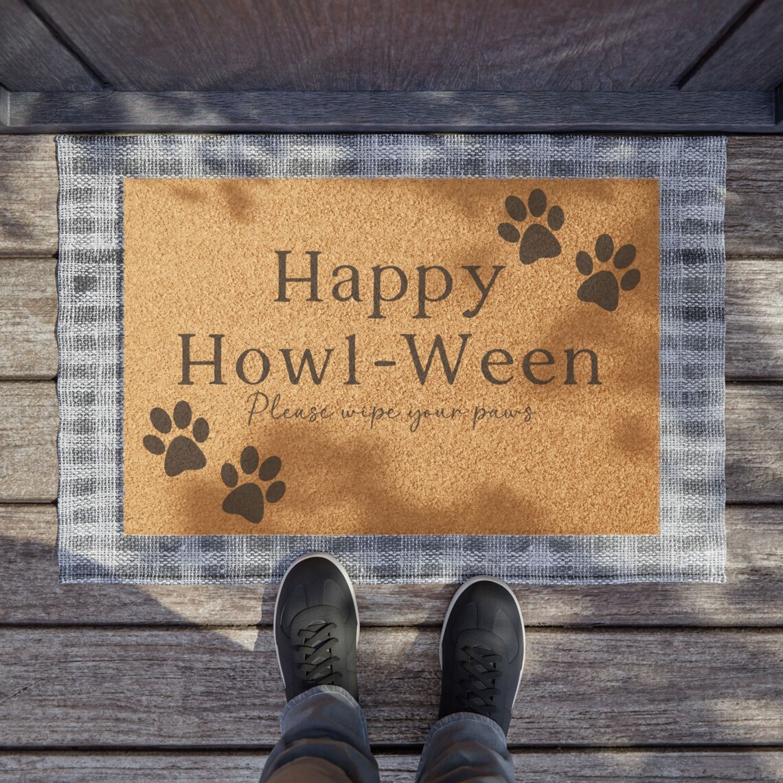 Funny Halloween Dog Paw Print Coir Doormat, Pet Welcome Mat, Howl-ween ...