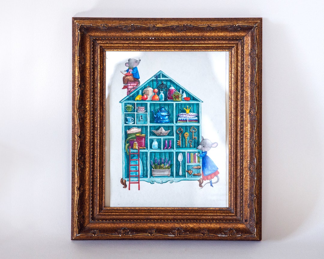 Original Watercolor Painting.mouse House Wall Art,fairy Cute Mice Home ...
