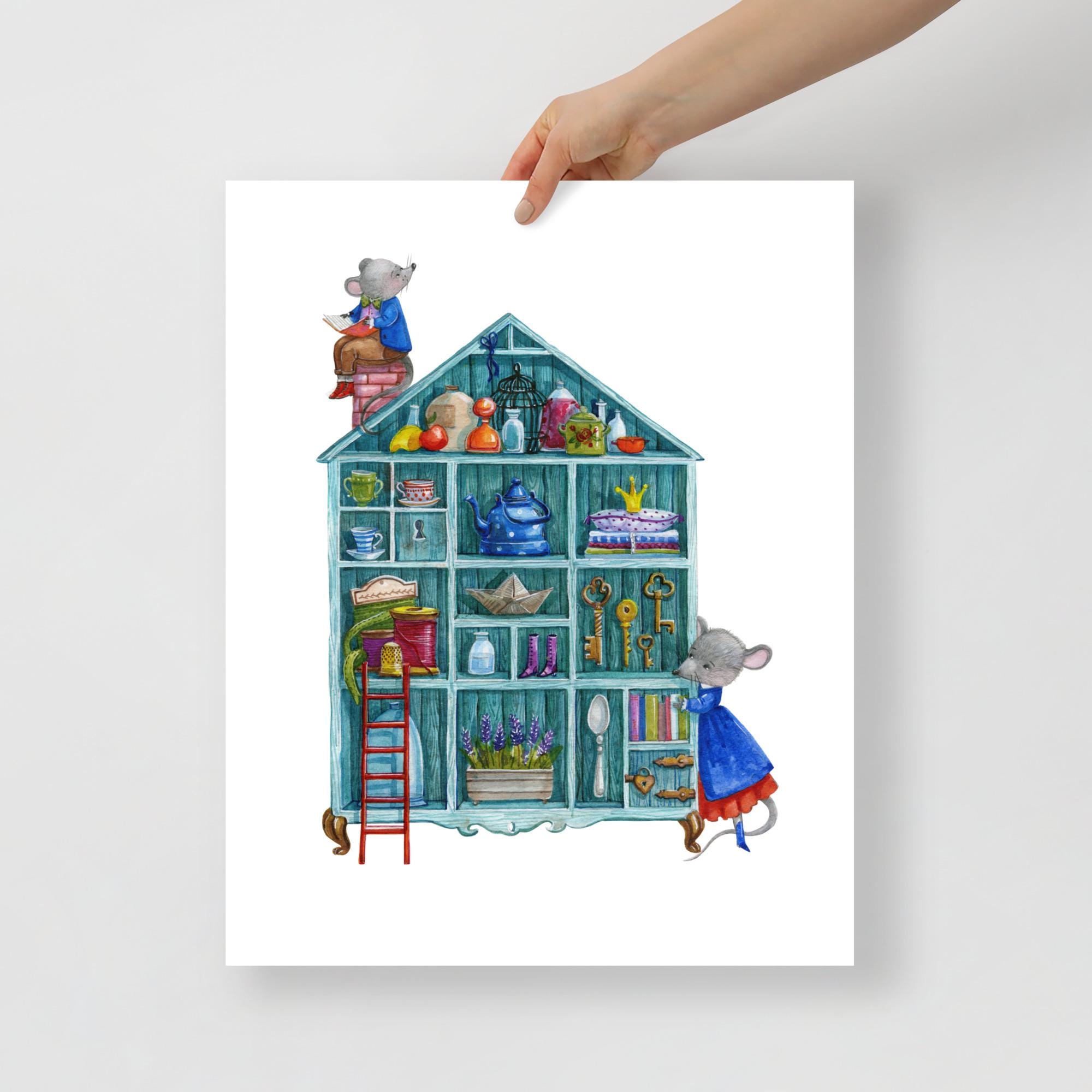 Whimsical Mouse House Wall Art,animal Nursery Print,hand Painted ...