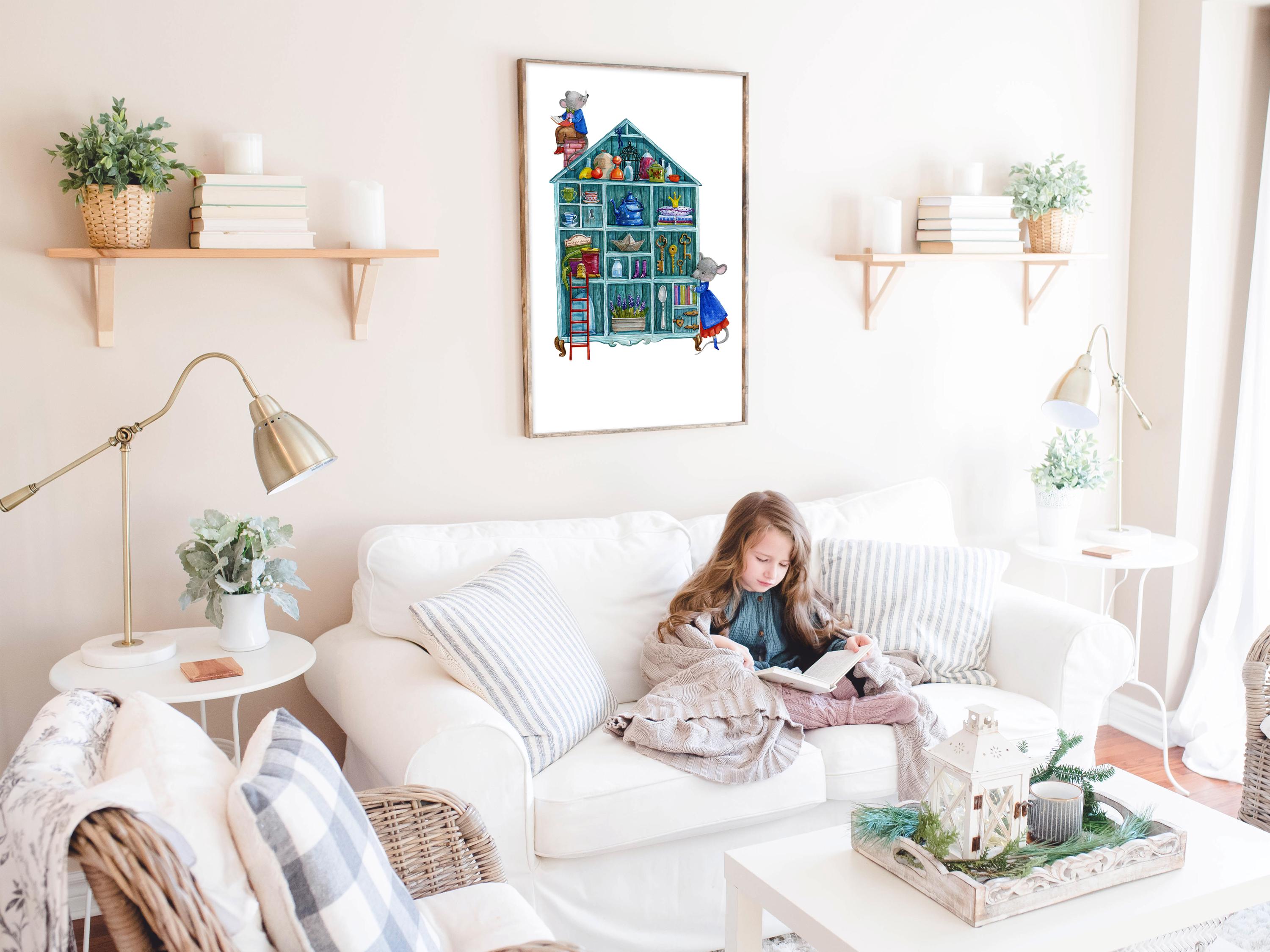 Whimsical Mouse House Wall Art,animal Nursery Print,hand Painted ...