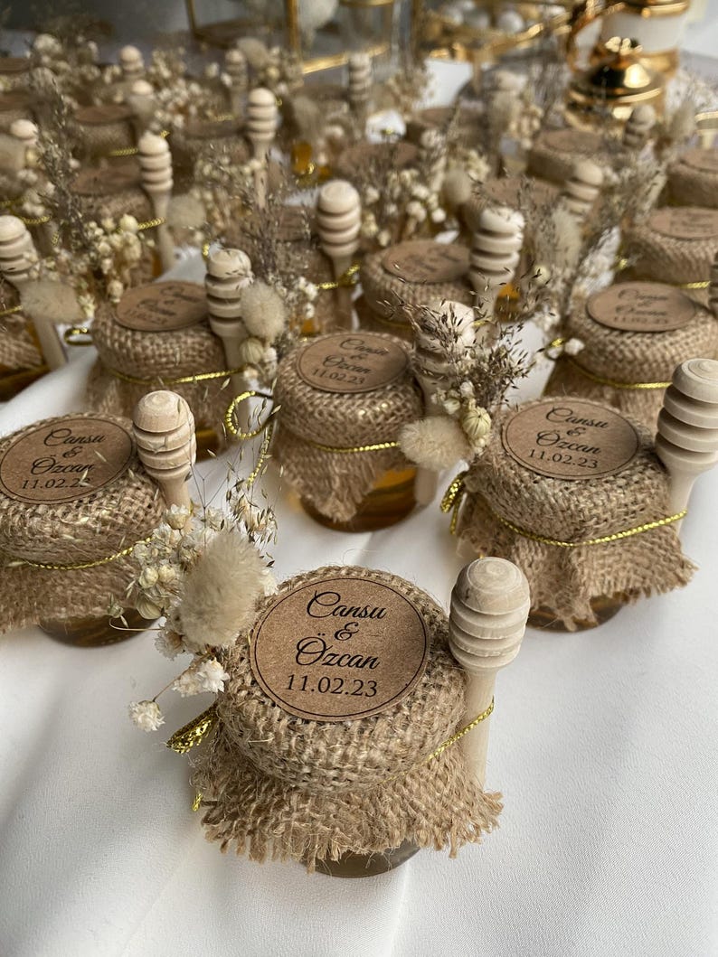 Honey Jar Wedding Favors, Bee Themed Personalized Gift, Honey Bridal ...