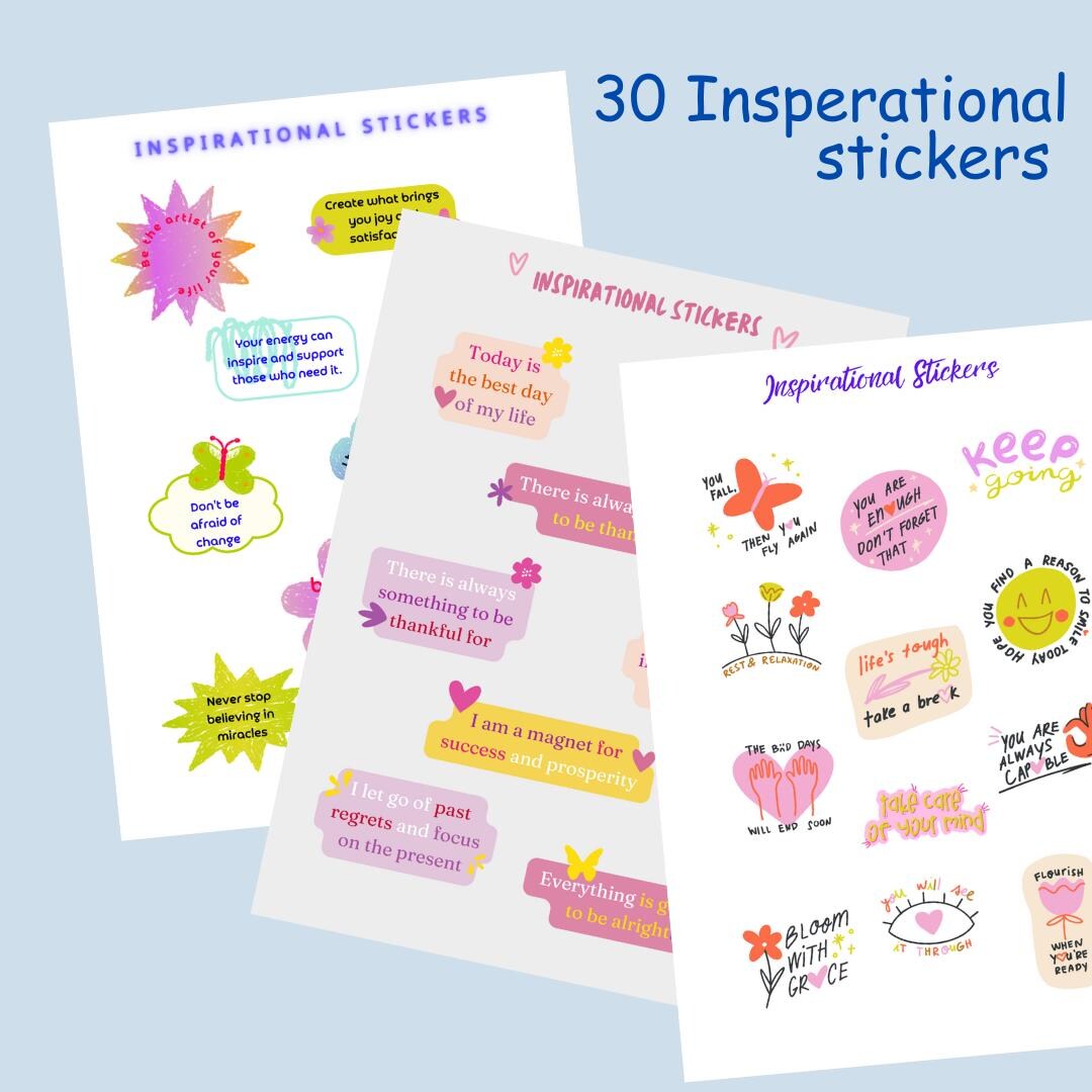 Motivational Stickers, Printable, Digital, Planner, Colorful Quote Art ...