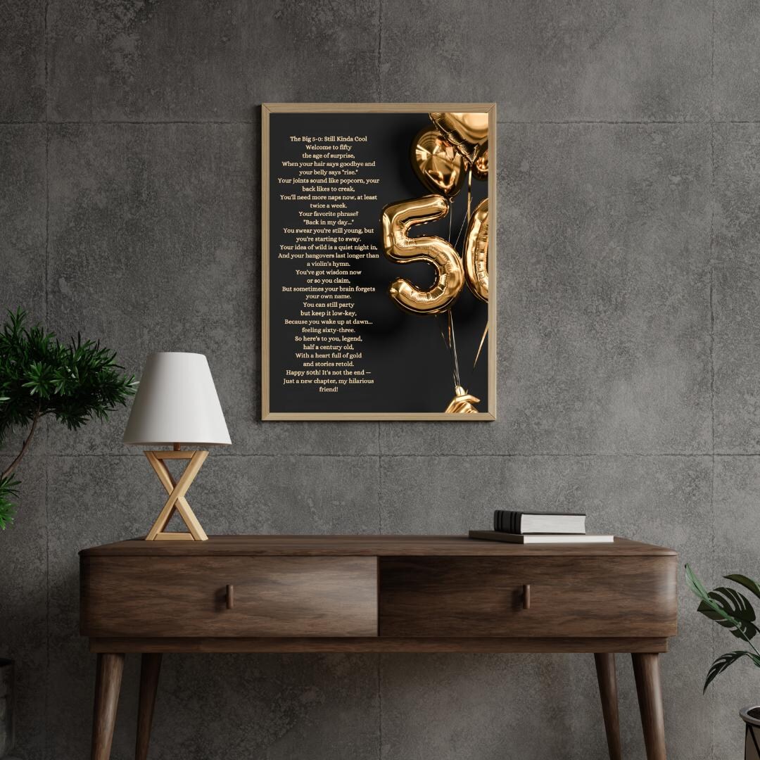 Funny 50th Birthday Poem With Gold Balloons – A2 A4 1080x1920 – Black ...