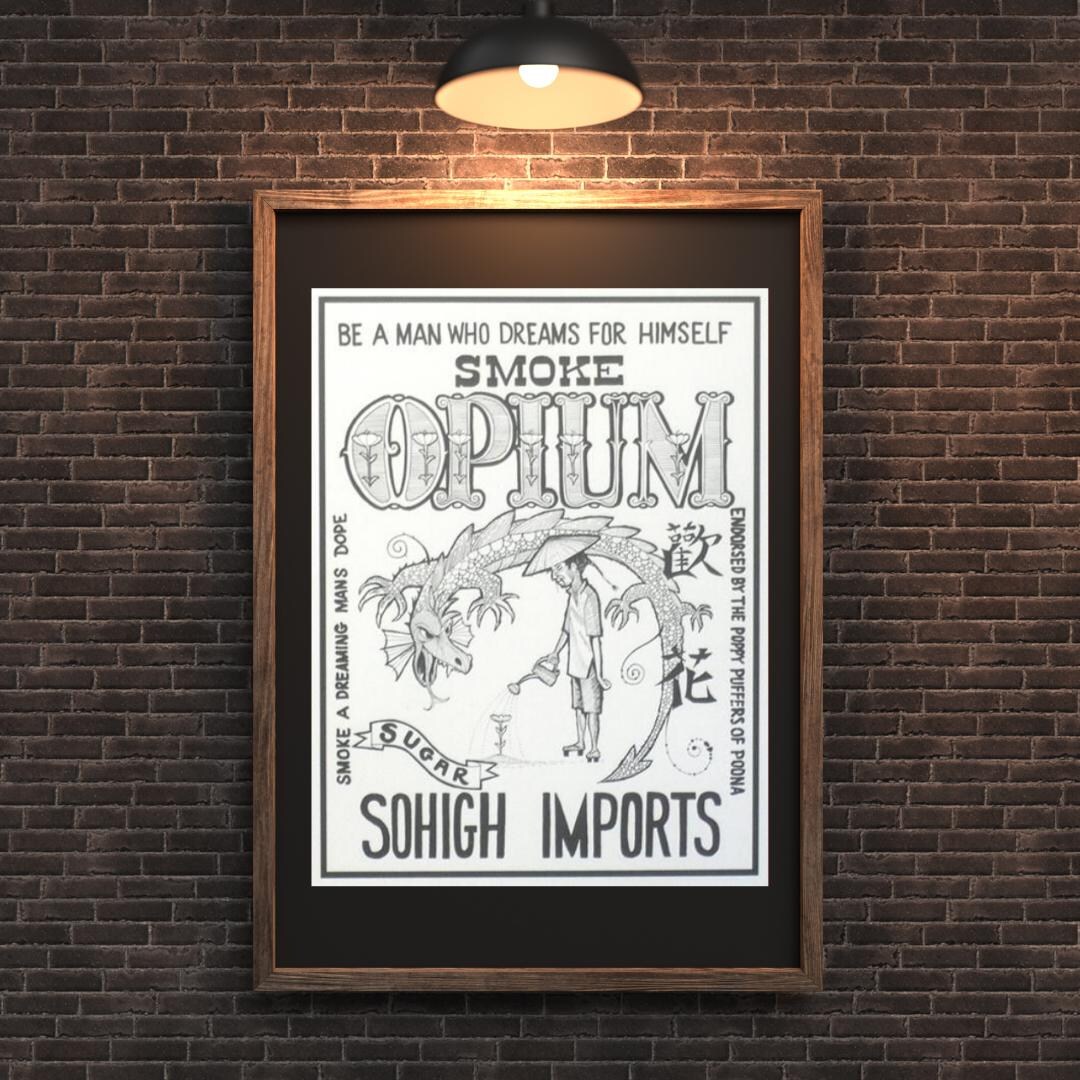 Smoke Opium Vintage Black and White Poster | 18x24" & 28x34" PNG ...