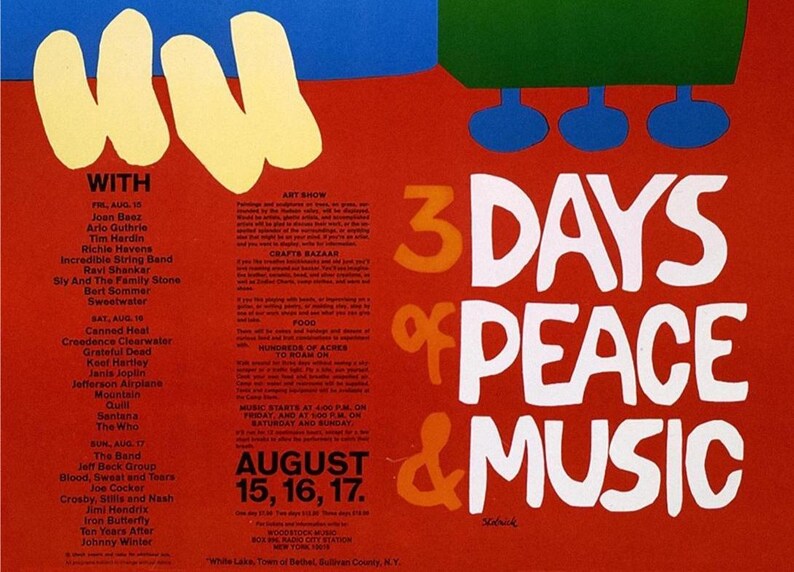 Woodstock Poster 1969 | Arnold Skolnick | A2 A4 Digital Download | 3 ...