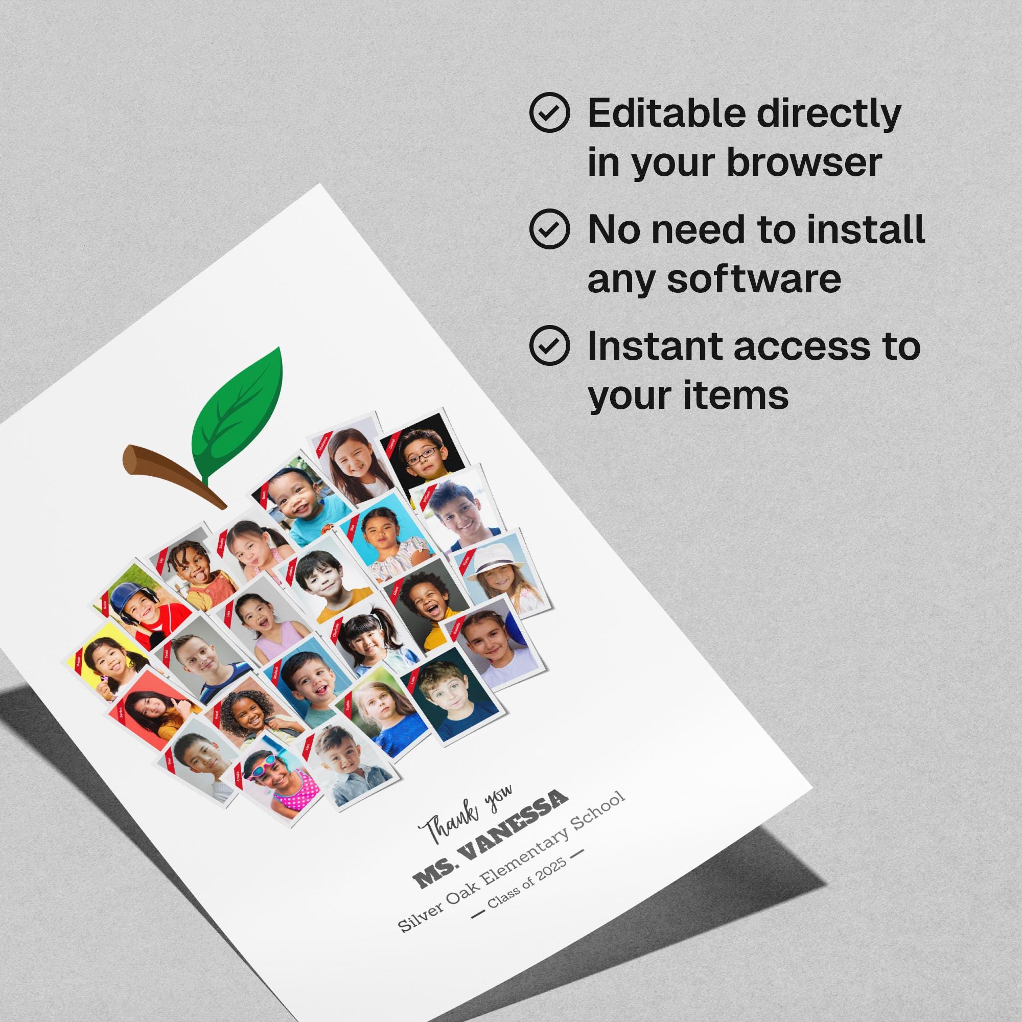 24 Students Custom Apple Teacher Photo Collage Canva Template, Teacher ...