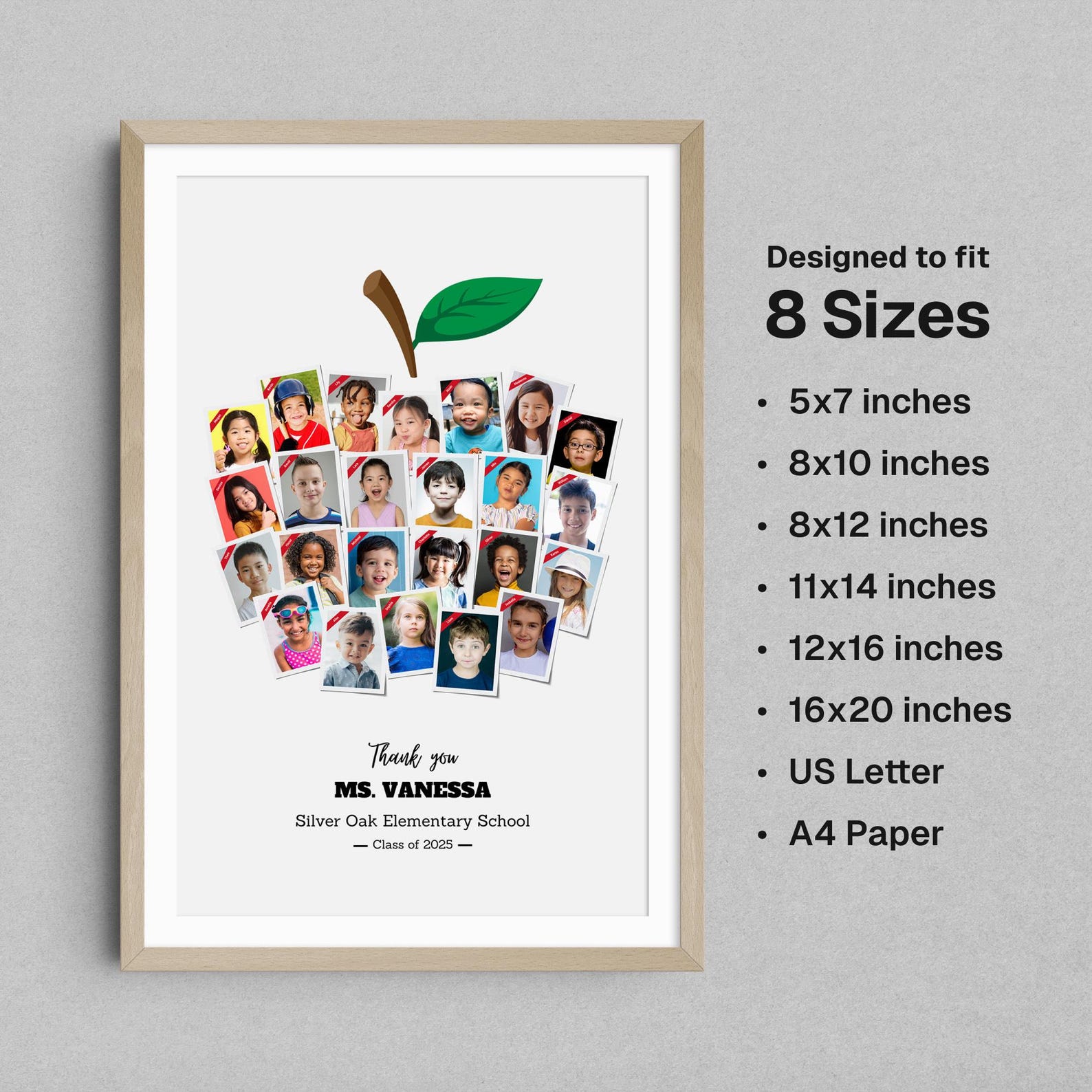 24 Students Custom Apple Teacher Photo Collage Canva Template, Teacher ...