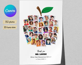 Teacher Appreciation Photo Collage Gift: Apple Shaped Canva Template ...