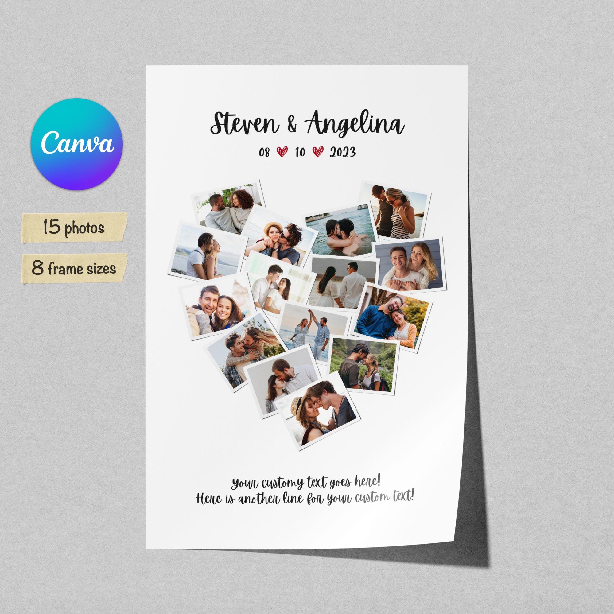 Heart Photo Collage Canva Template, Personalized Heart Photo, Gift for ...