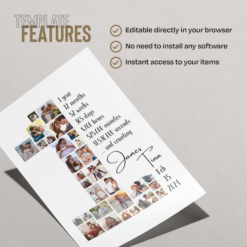 Personalized 1st Anniversary Photo Collage Gift, Editable Canva ...