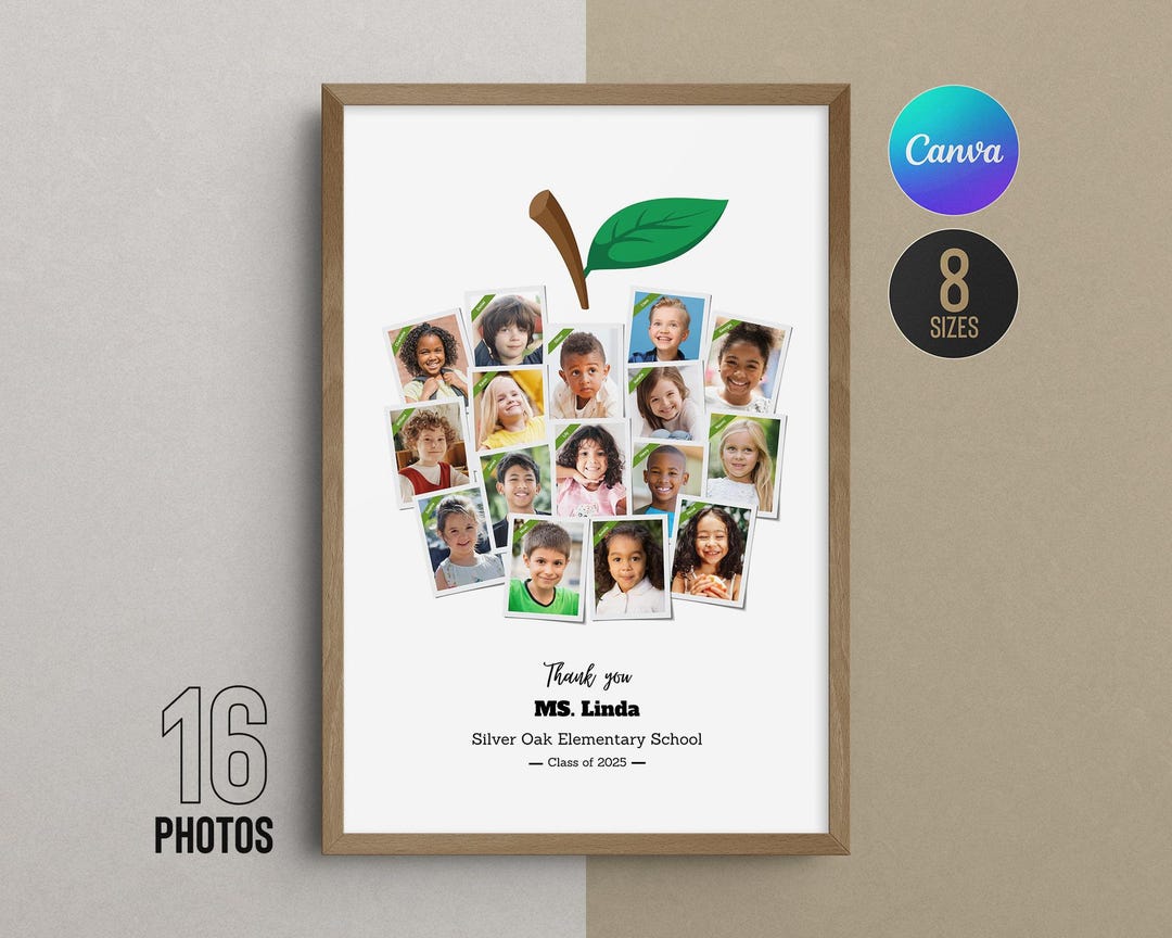 Custom Teacher Photo Collage Gift, 16 Students School Class Composite ...