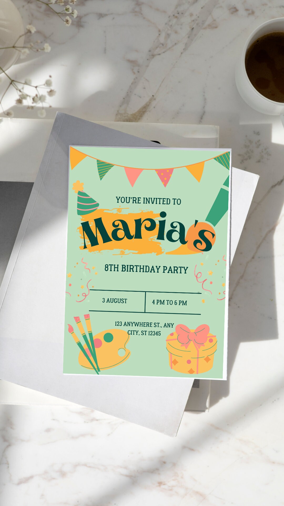 Green Birthday Invitation, Paint Birthday Invitations Editable ...